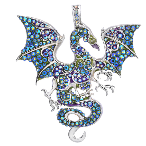 Protector Of The Realm Dragon Foldover Pendant (Sterling Silvertone ...